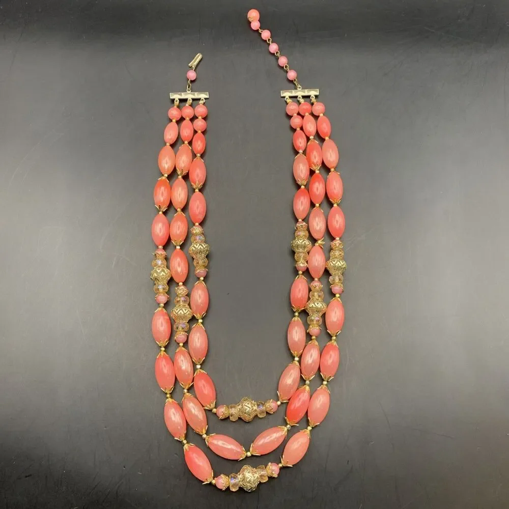 Unbranded | Jewelry | Pink Lucite Multi Strand Collar Necklace Gold ...